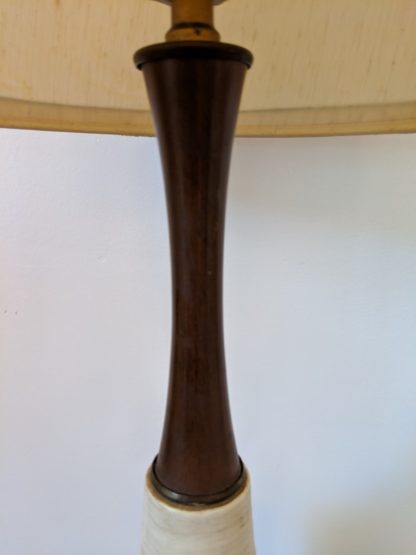 Mid Century Modern White & Brown Ceramic Table Lamps, Walnut Necks ...