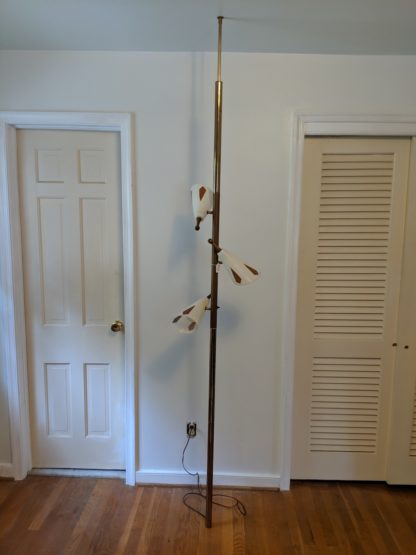 Mid Century Modern Ivory, Walnut Tension Rod Pole Lamp - EPOCH