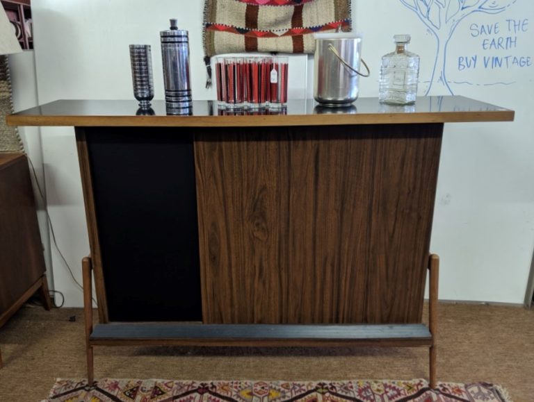 Mid Century Modern Walnut & Black Laminate Bar - EPOCH
