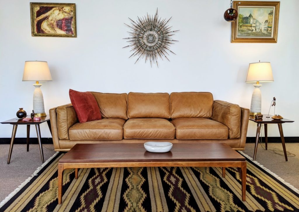 Mid Century Modern Style Contemporary Tan Leather Sofa - EPOCH