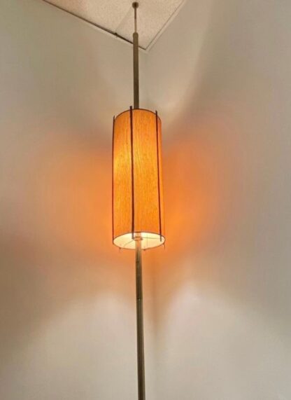 MCM Tension Rod Pole Lamp, Walnut Accents, Cylindrical Shade - EPOCH