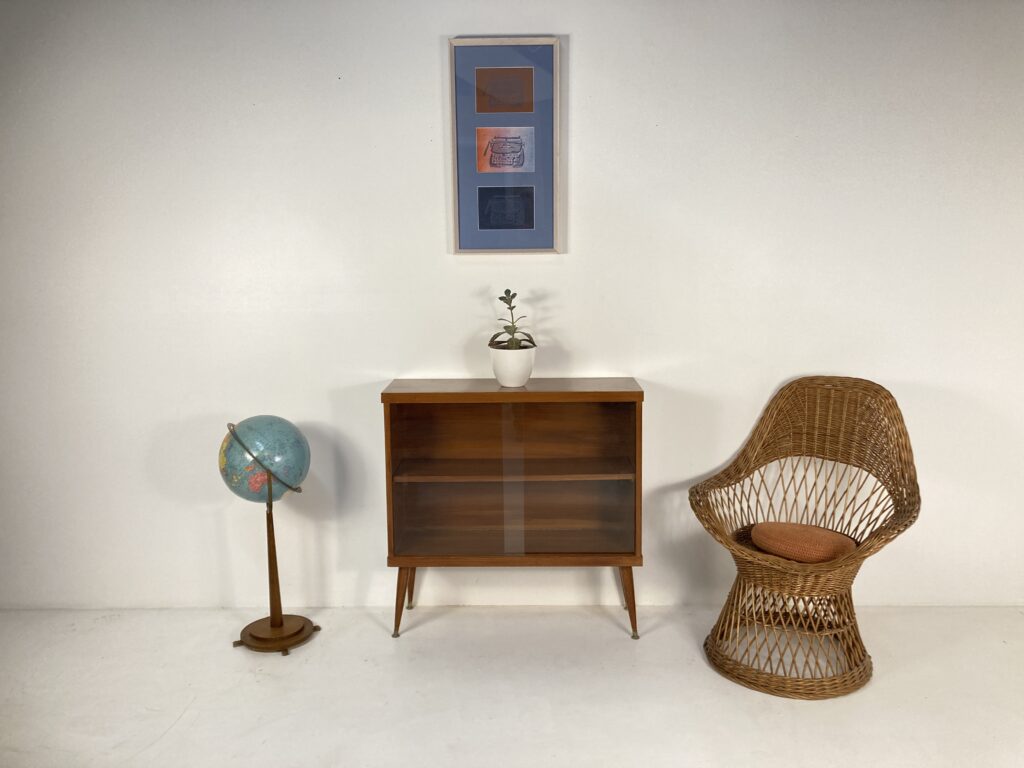 Petite Sliding Glass Walnut Display Cabinet - EPOCH