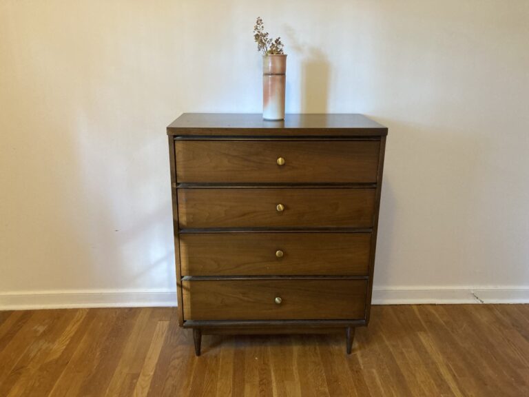 Vintage Mid Century Modern Walnut 4 Drawer High Dresser - EPOCH