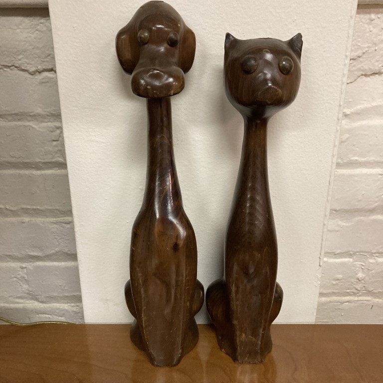Mid Century Modern Hand Carved Elongated Walnut Dog & Cat Wood ...