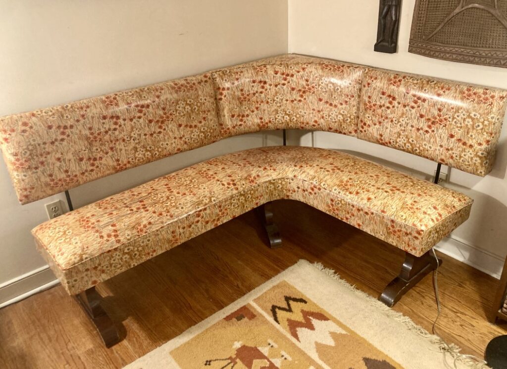 Vintage 50's Flowered Vinyl Clad Corner Bench, Handcrafted - EPOCH