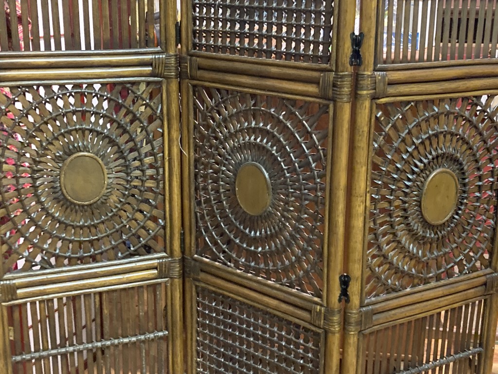 Vintage Boho Bamboo Rattan 3 Panel Room Divider Screen - EPOCH